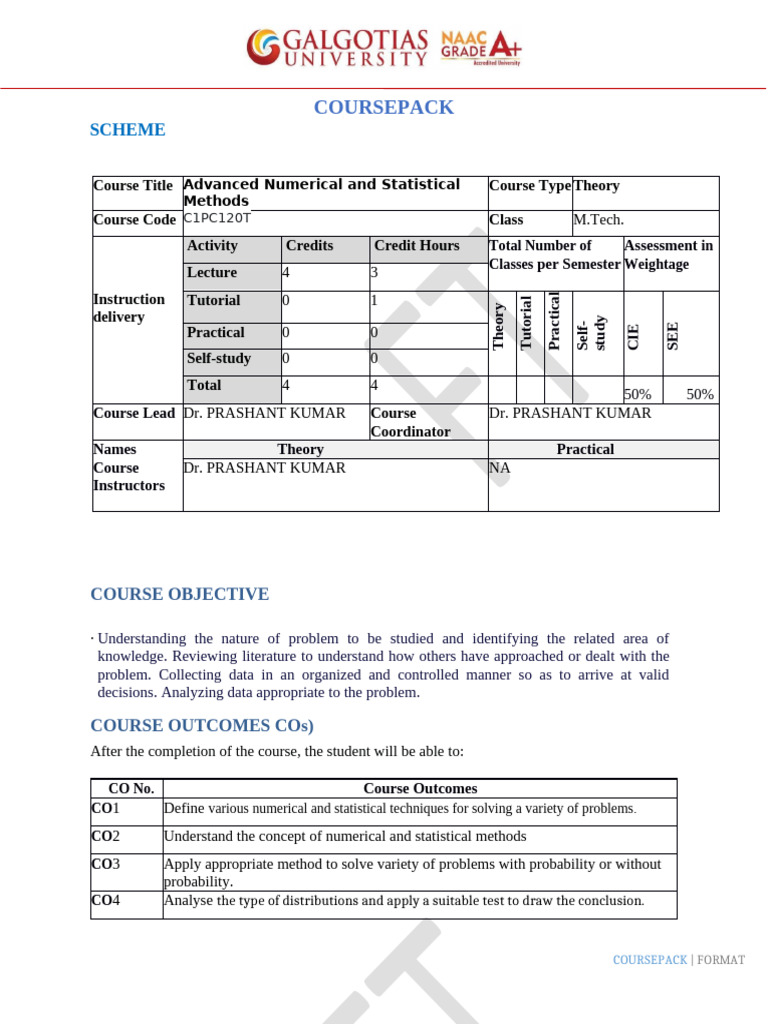Course Pack C1PC120T | PDF | Probability Distribution | Numerical Analysis