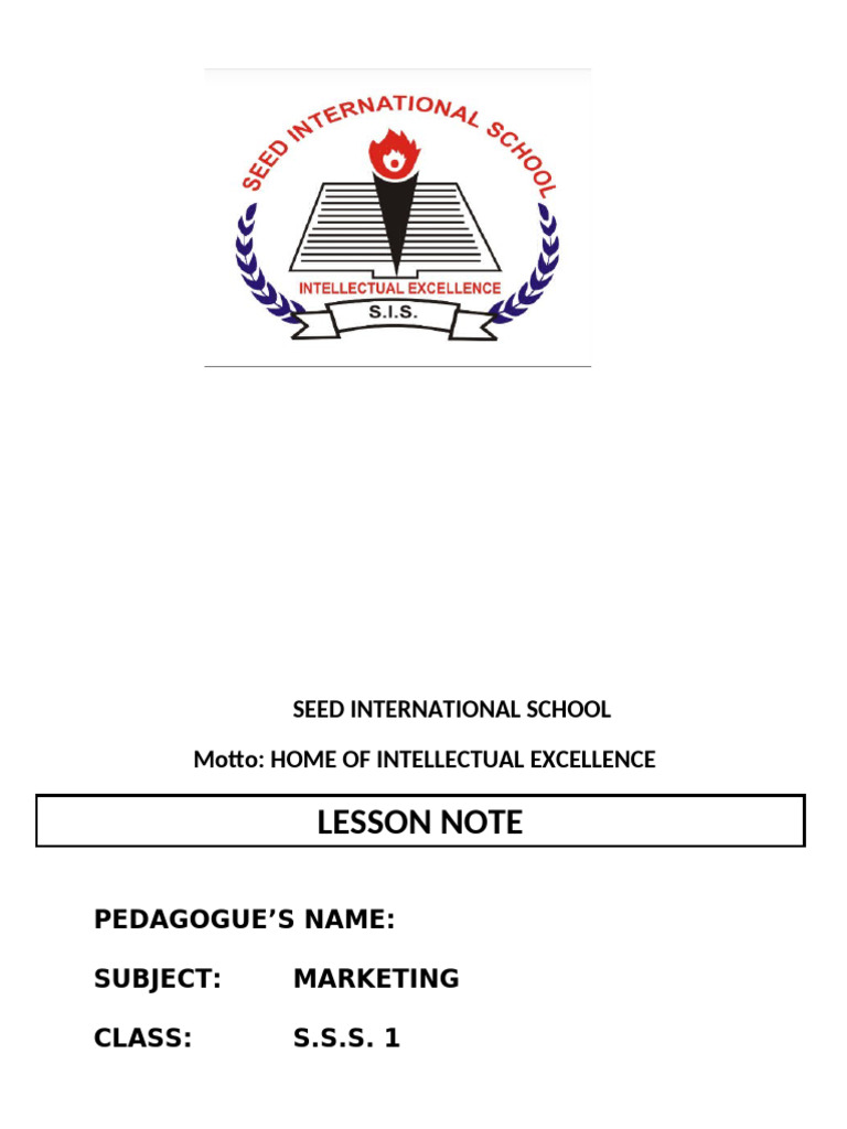 Marketing 1ST Term SS1 Lesson Note | PDF | Marketing | Discounts And ...