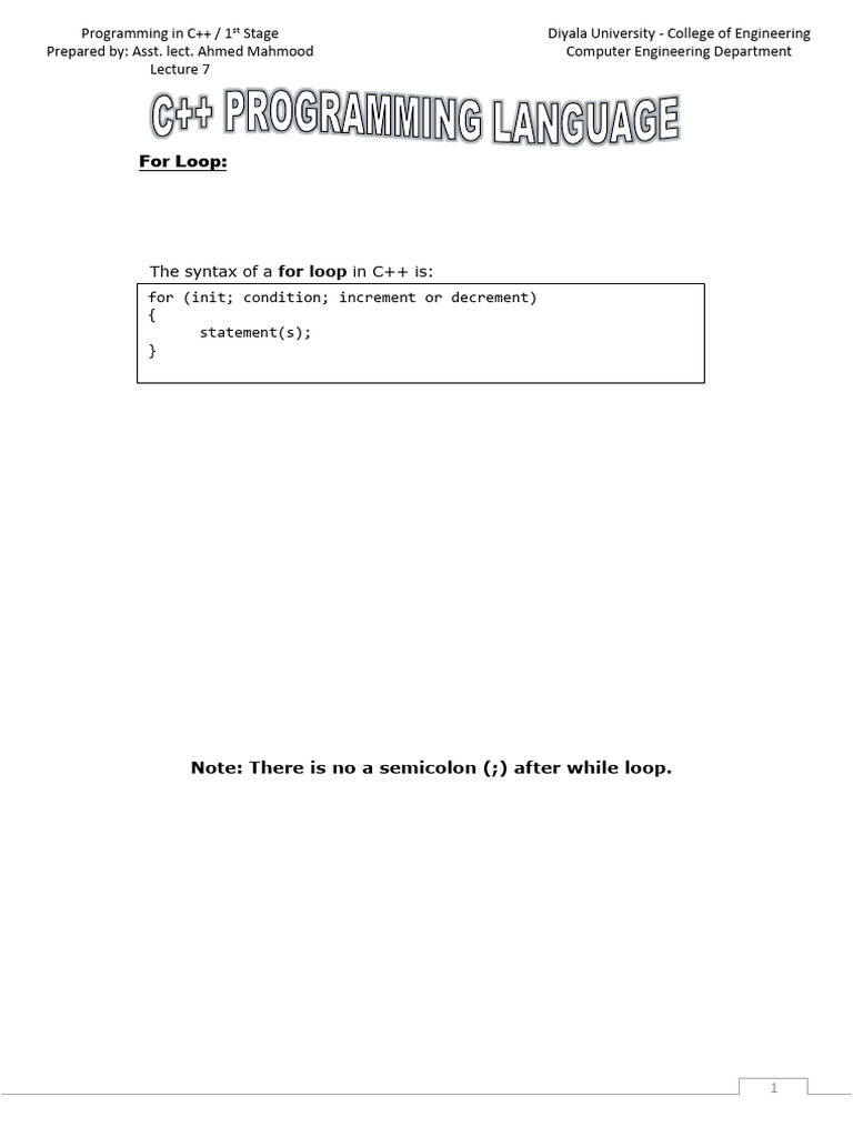 Lecture 7 | PDF | Control Flow | Namespace