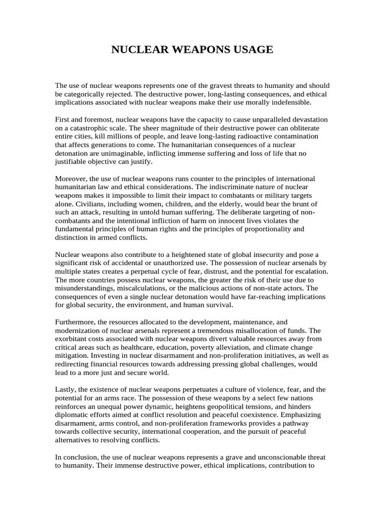 NUCLEAR WEAPONS USAGE | PDF | Nuclear Weapons | Nuclear Disarmament