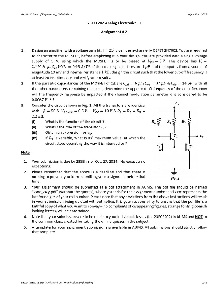 23ECE202_Assgt_02 | PDF | Mosfet | Amplifier 23ECE202_Assgt_02 | PDF | Mosfet | Amplifier