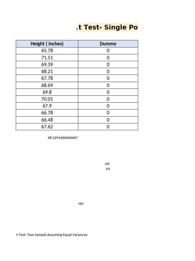 z and t Test Excel Worksheet - Student Copy (1) (1) | PDF | Student's T ...