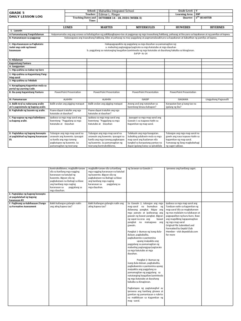 DLP - Esp 5 - Q2 - W3 | PDF