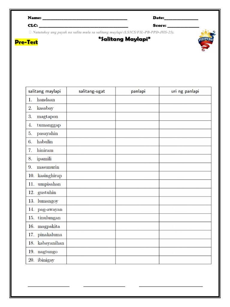 LS1 Fil. - Worksheets-Salitang Maylapi | PDF