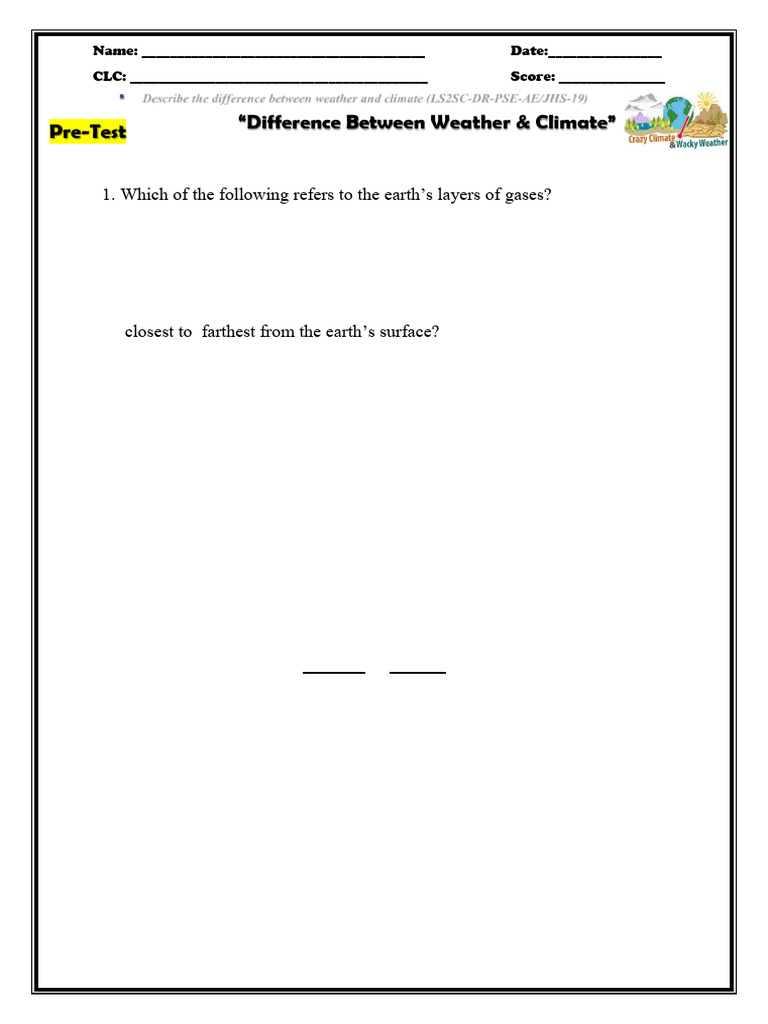 LS2 Science Worksheets Difference Between Weather - Climate | PDF ...