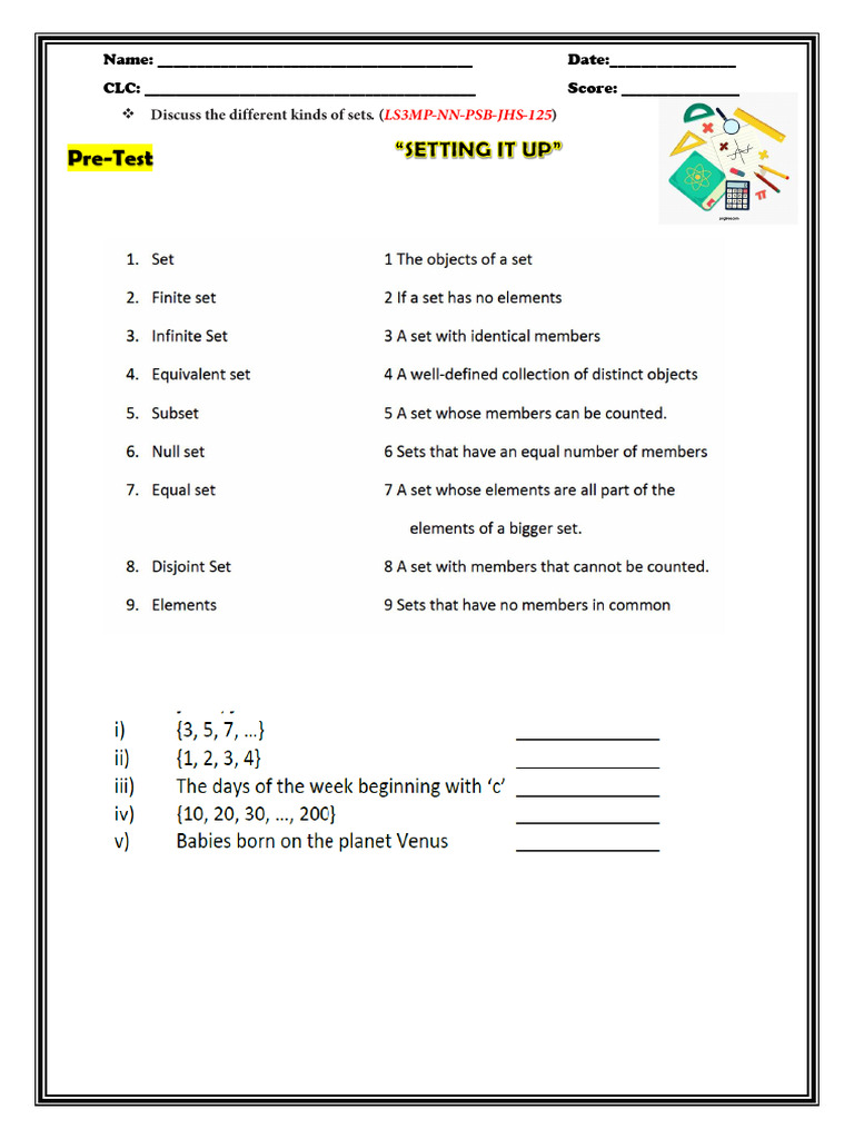 LS3 Math-Worksheets-JHS (Different Kind of Sets) | PDF | Career & Growth