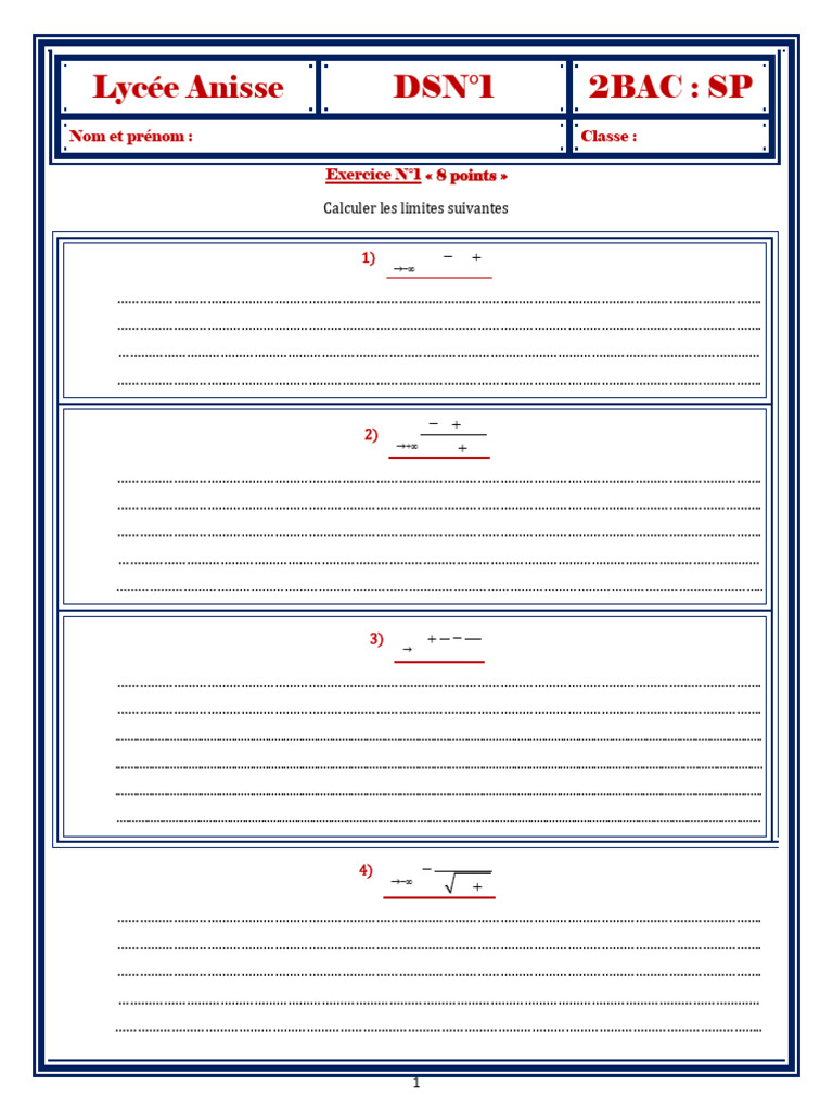 DS1 Maths 2 BACSP | PDF