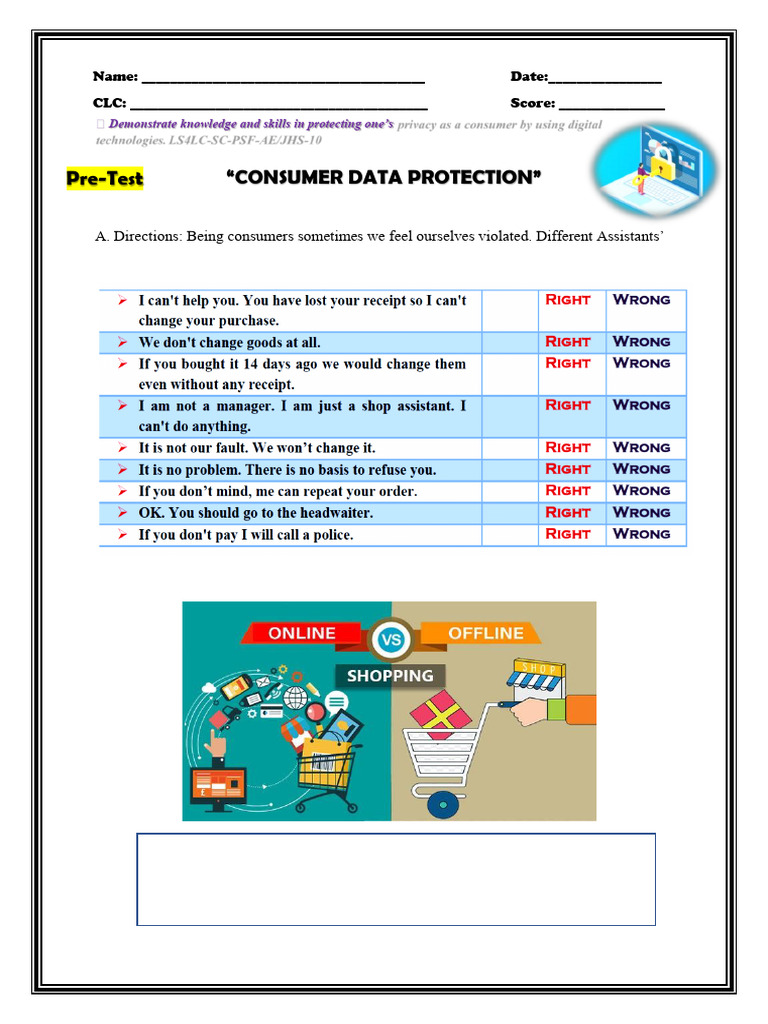 LS4 Worksheets-JHS (Consumers Data Protection) | PDF | Human ...