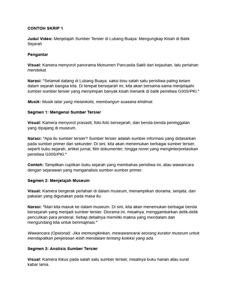 Contoh Skrip Sejarah | PDF | Seni | Fiksi Umum