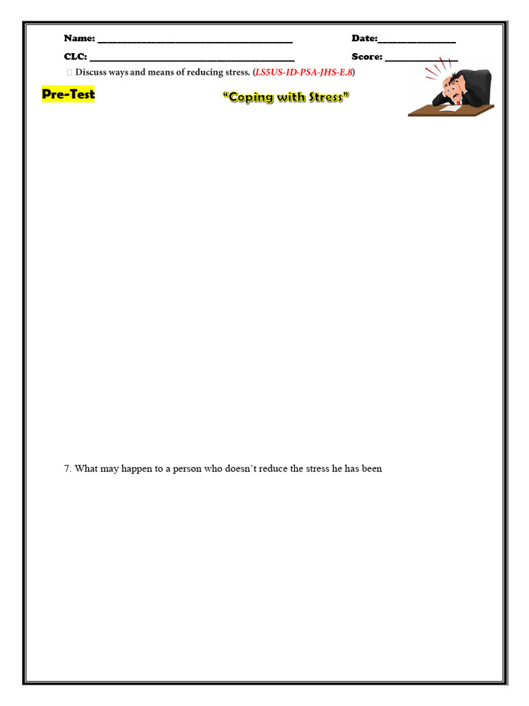 LS5 Worksheets-JHS (Reducing Stress) | PDF | Stress (Biology) | Relaxation (Psychology)