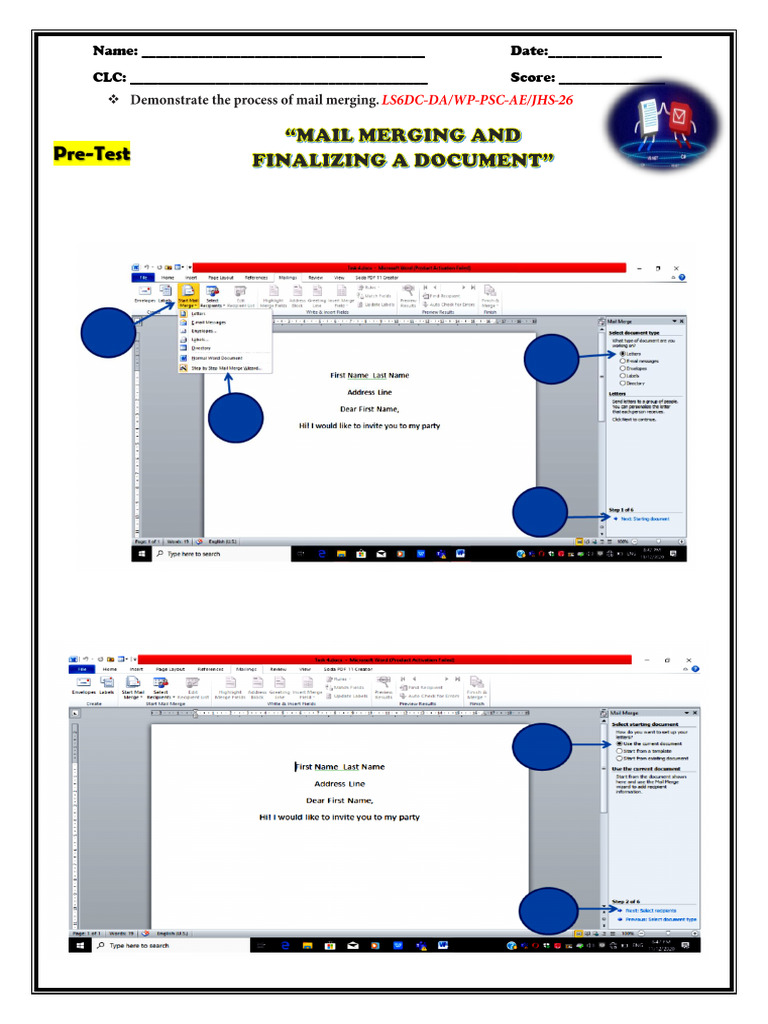 Ls6 Worksheets-Jhs (Mail Merging and Finalizing A Document) | PDF