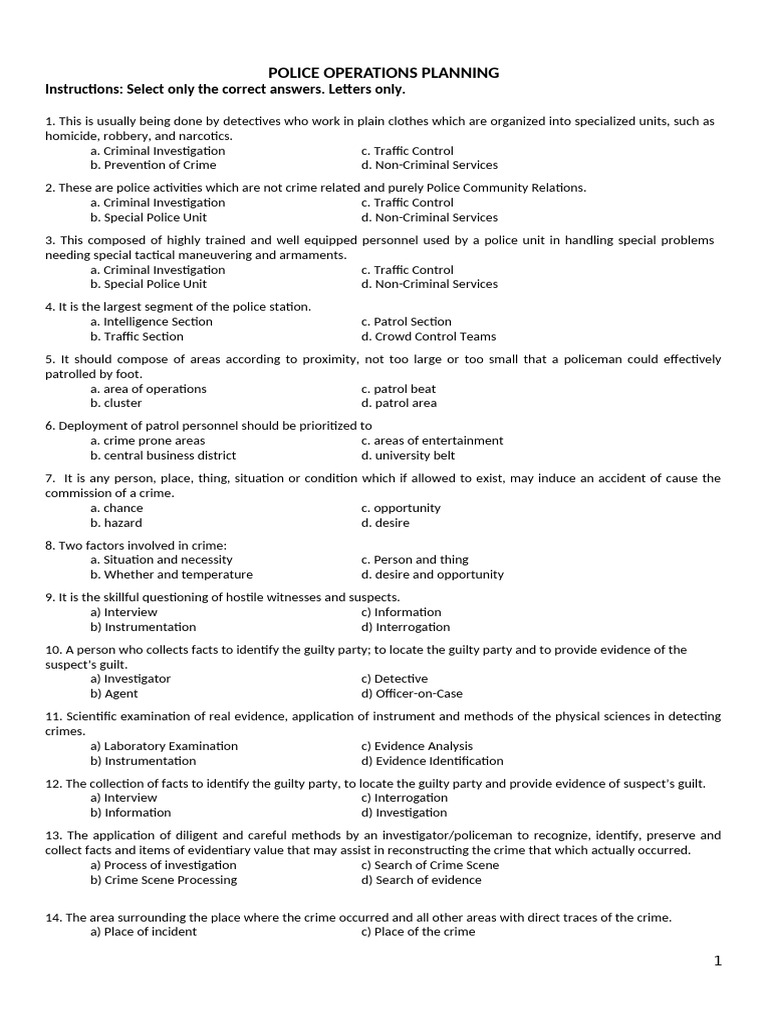 Police Operational Plan Final Examl | PDF | Crime Scene | Detention ...