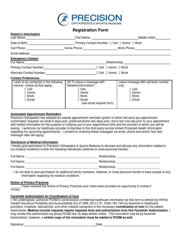 Patient Registration Form | PDF | Insurance | Medical Record