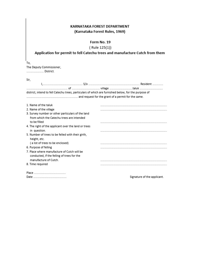Tree Cutting Permit Application Karnataka | PDF