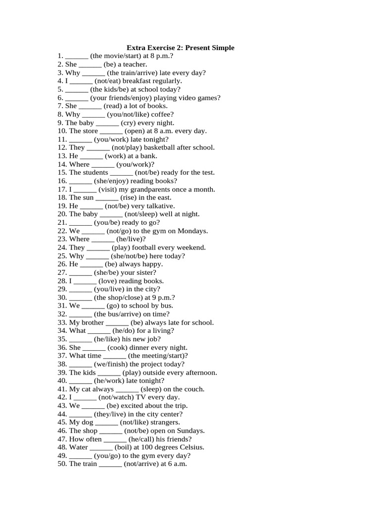 Extra Exercise Present Simple 2 | PDF | Language Arts & Discipline