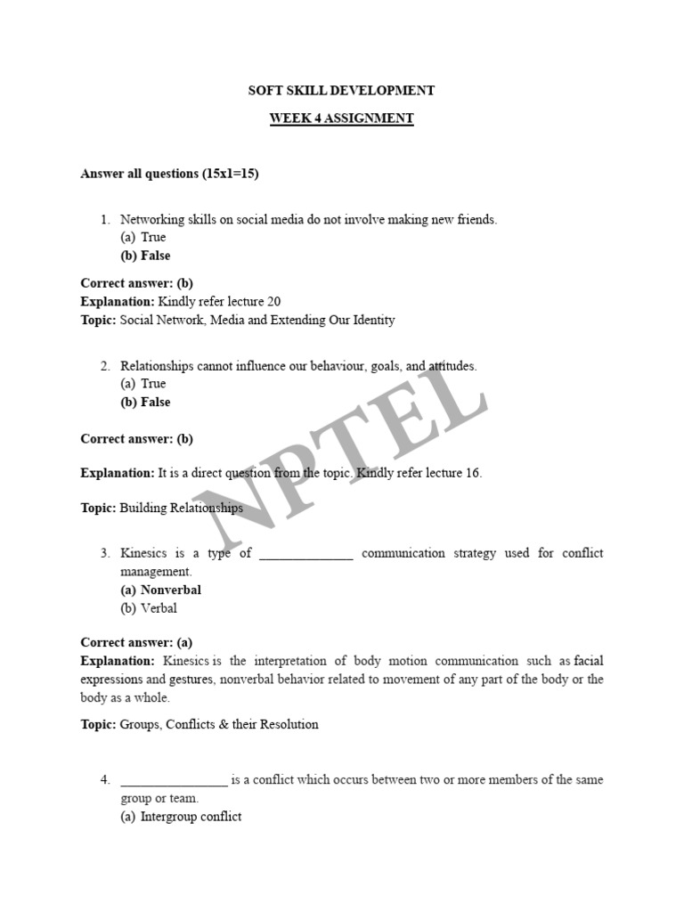 NPTEL Soft Skill Development Assignment | PDF | Nonverbal Communication ...