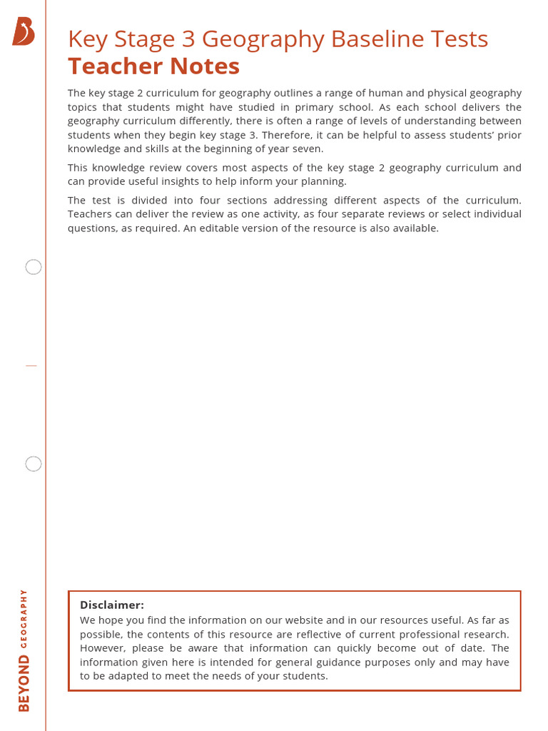 Key Stage 3 Geography Baseline Tests Teacher Notes | PDF | Career ...