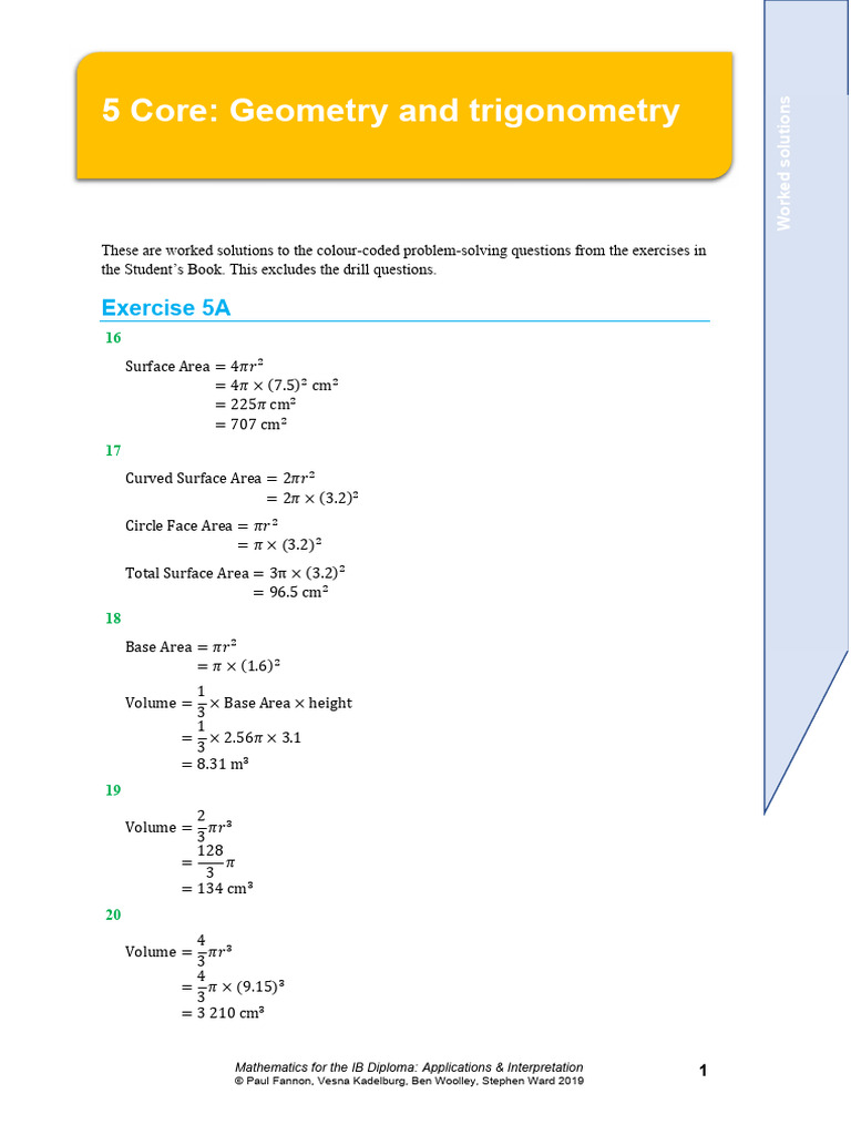 SL - Chapter - 5 - Worked - Solutions MATH IB | PDF | Trigonometric Functions | Triangle