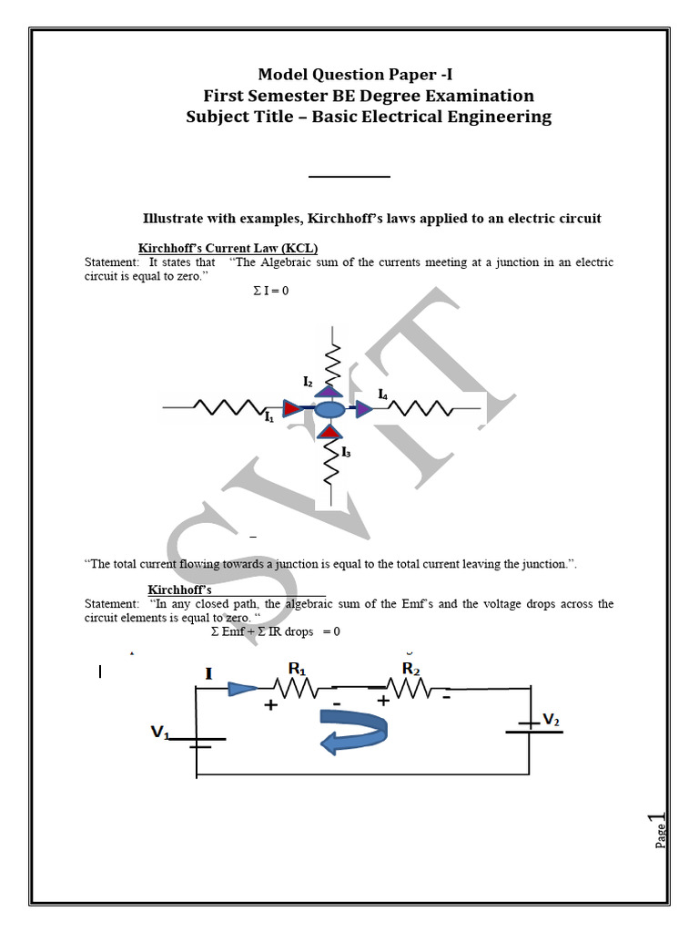 Model Question Paper 1 1 Pdf Electric Motor Transformer