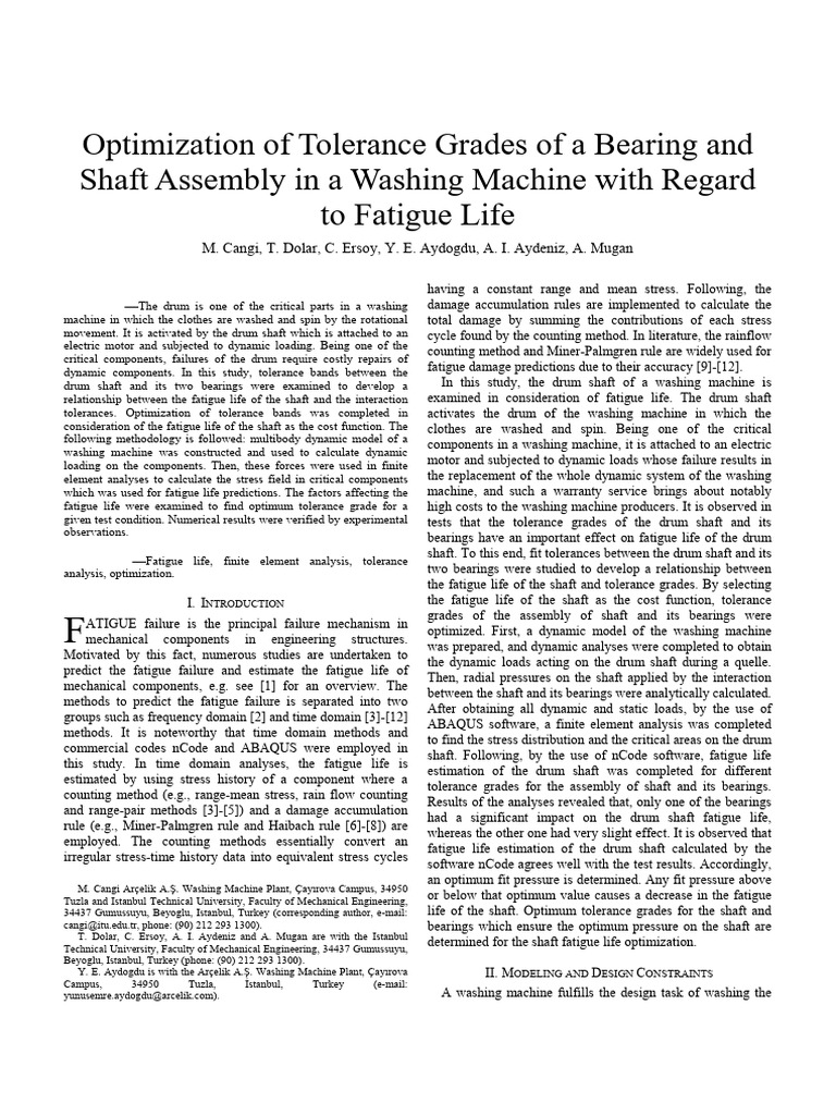 Optimization of Tolerance Grades of A Bearing and Shaft Assembly in A Washing Machine With ...