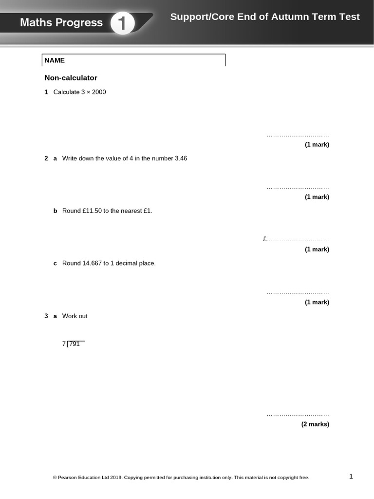 Mathsprog2019 Y7 Eot Aut SC Test | PDF