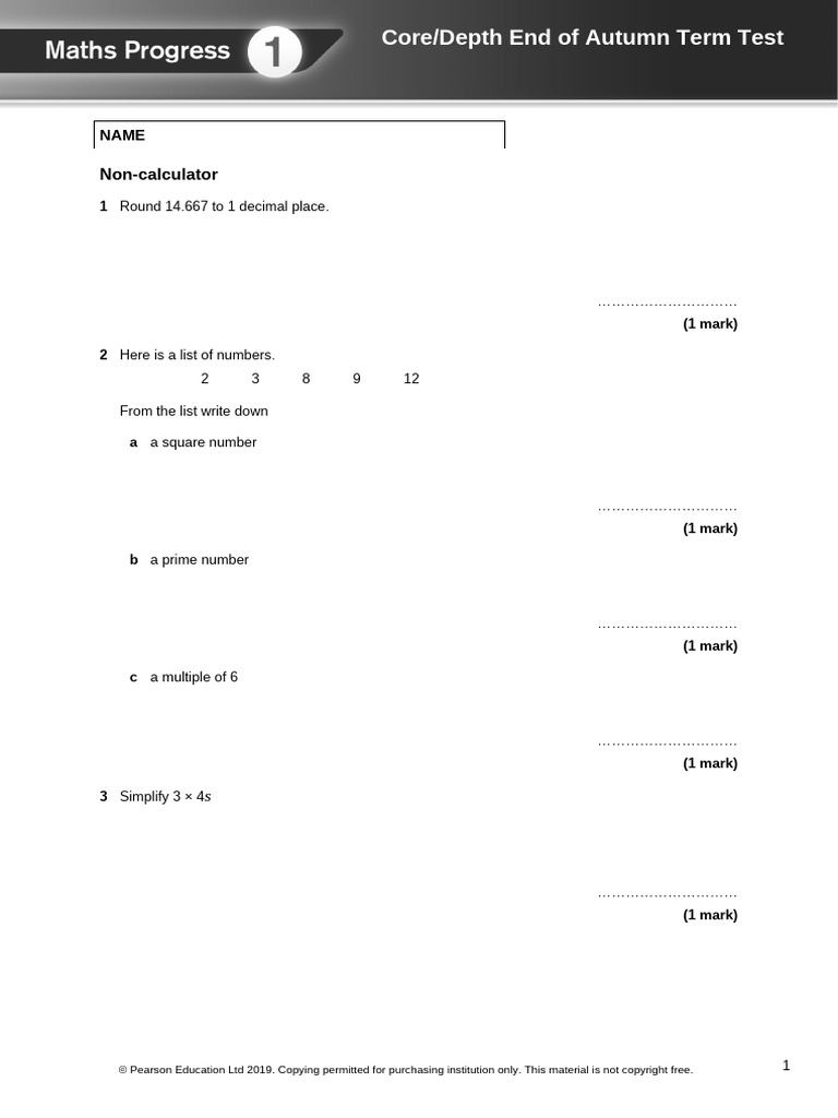 Mathsprog2019 Y7 Eot Aut CD Test | PDF | Teaching Methods & Materials