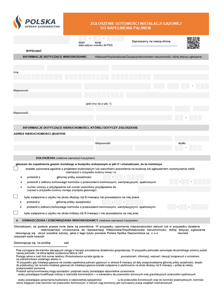 Zgłoszenie Gotowości Instalacji Gazowej Do Napełnienia Paliwem Gazowym | PDF