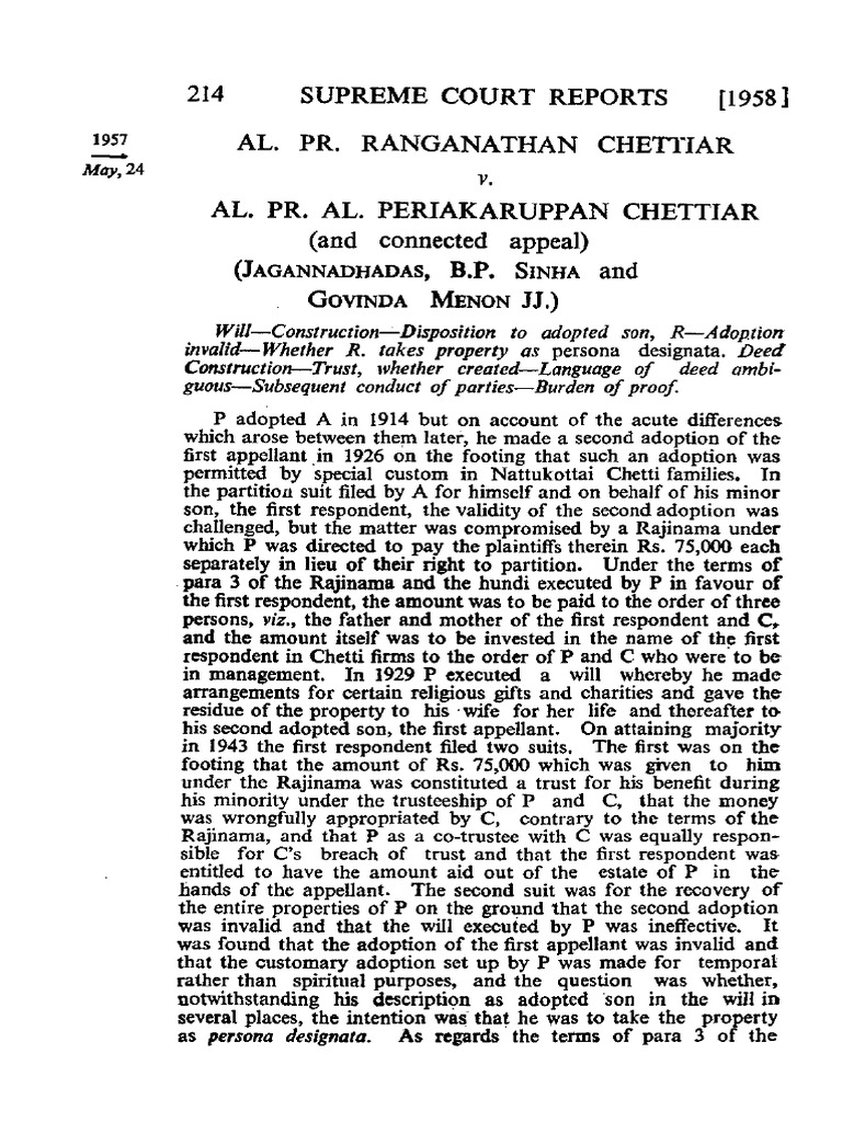 AL. PR. Ranganathan Chettiar v. AL. PR. AL. Periakaruppan Chettiar ...