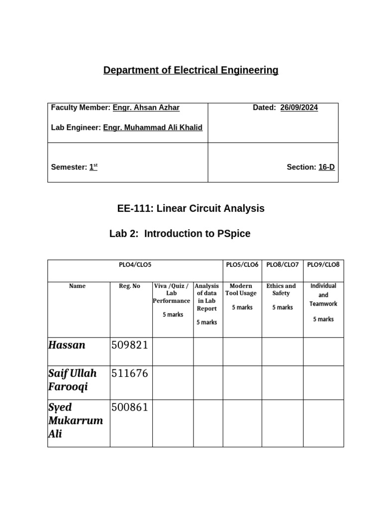 LCA Lab Report 2 | PDF | Electrical Network | Electrical Resistance And Conductance