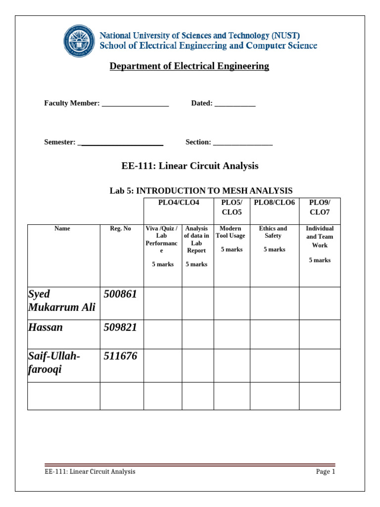 LCA Lab 5 Final Edition | PDF | Electrical Network | Electromagnetism