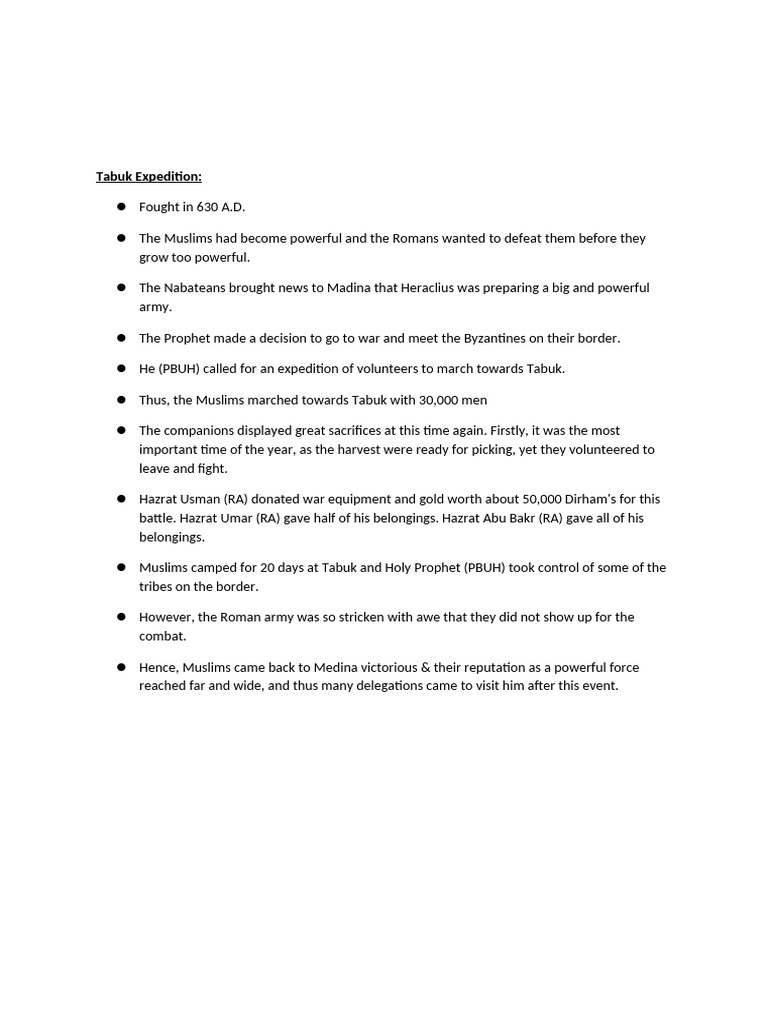 Tabuk Expedition: Muslims' Victory in 630 A.D. | PDF