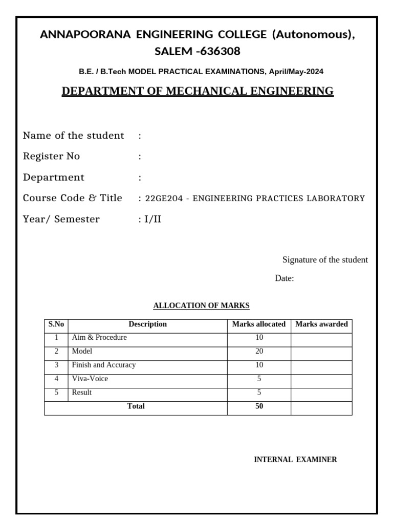 Ep Mech Model Practical Examinations | PDF