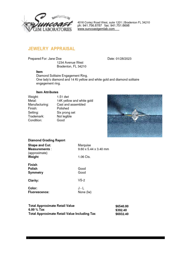 Jewelry Appraisal Template Editable | PDF