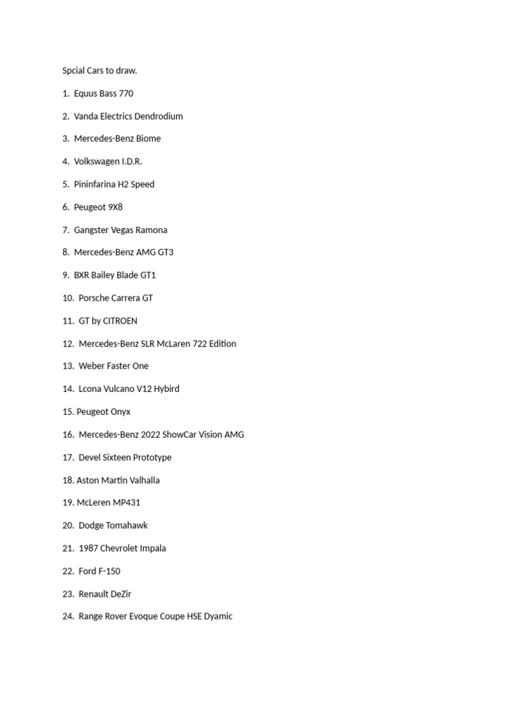 Spcial Cars To Draw. | PDF | Technology & Engineering