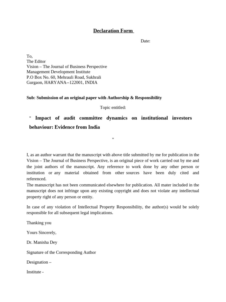VIS_Declaration Form | PDF