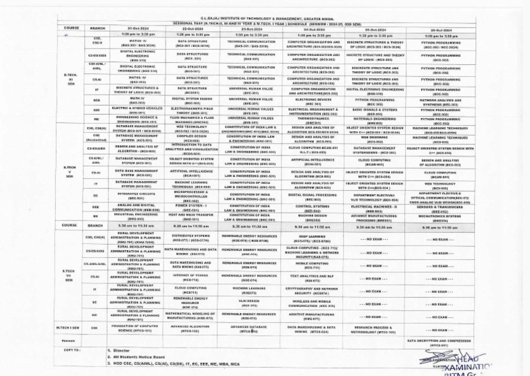 St1 Exam Schedule Odd Sem 2024-25 | PDF