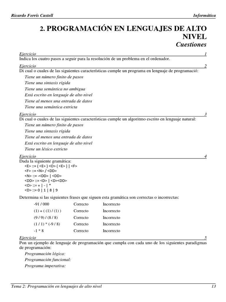 Informatica.Tema.02.Programacion_en_lenguajes_de_alto_nivel.01.Cuestiones | PDF | Lenguaje de ...