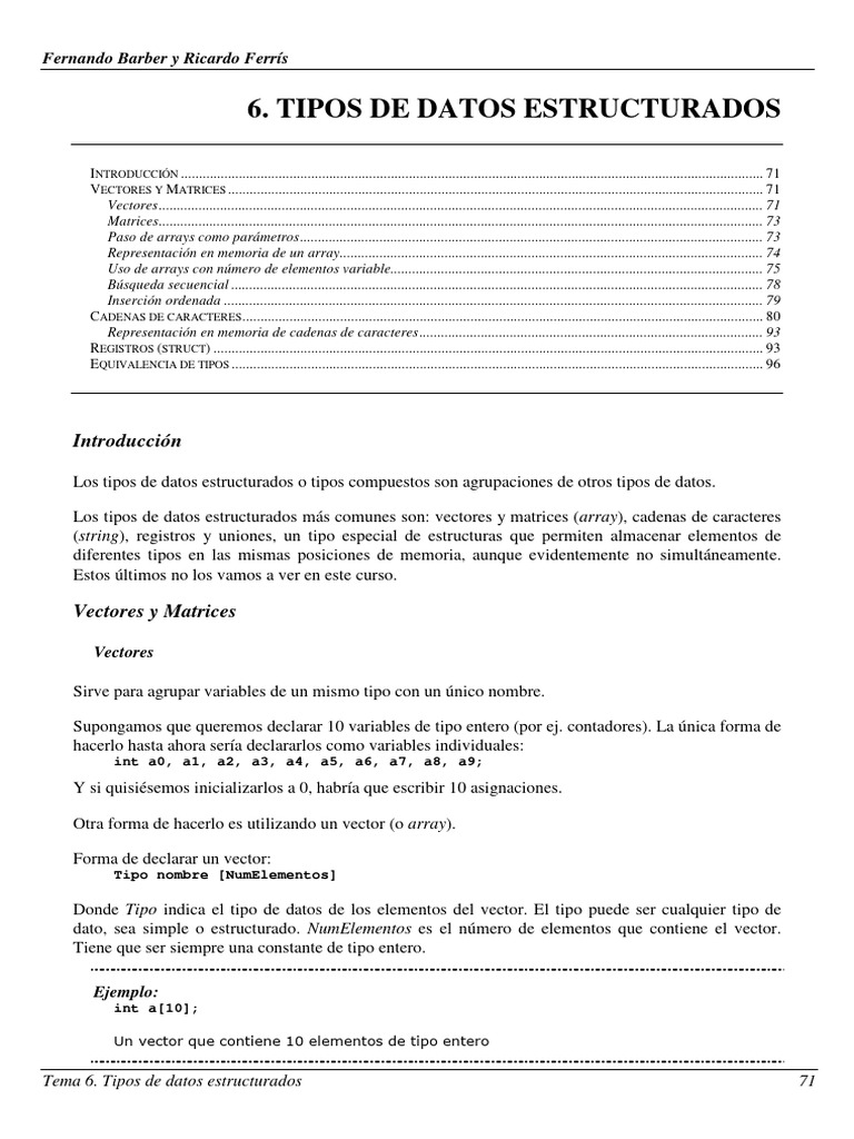 Informatica.tema.06.Tipos de Datos Estructurados.00 | PDF | C ...