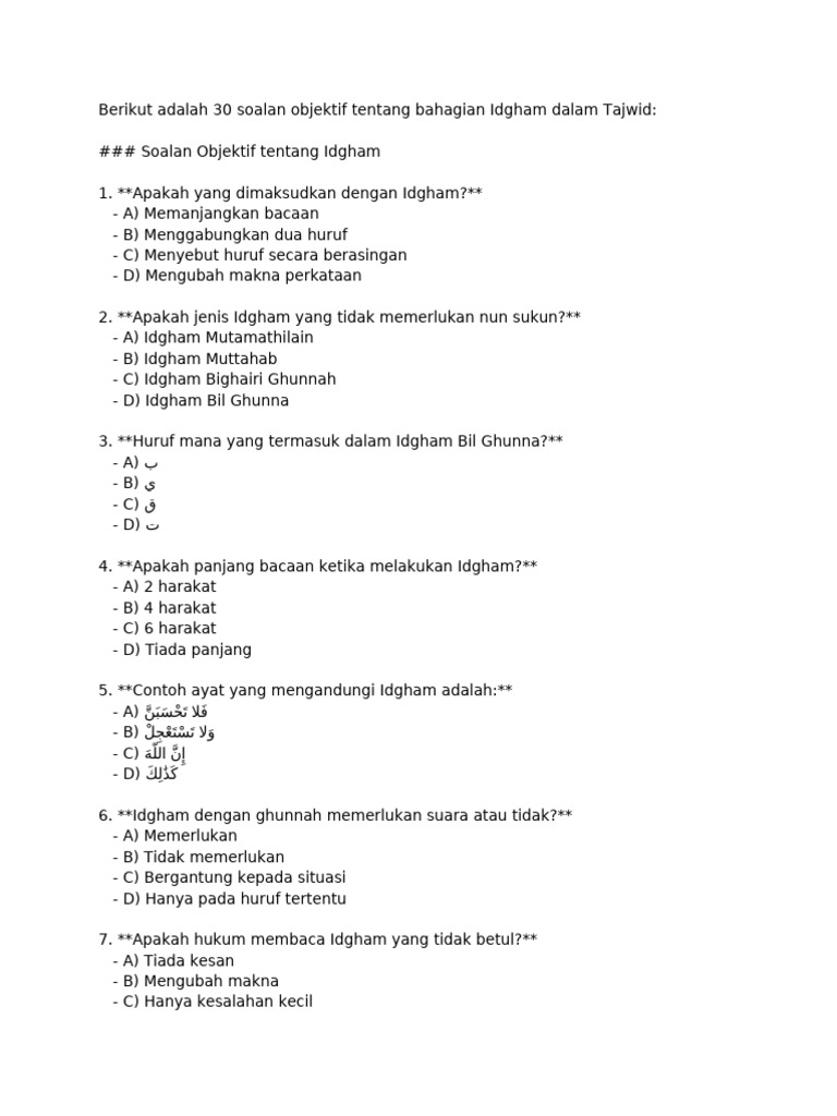 Soalan Tajwid Tahun 6 2024 | PDF