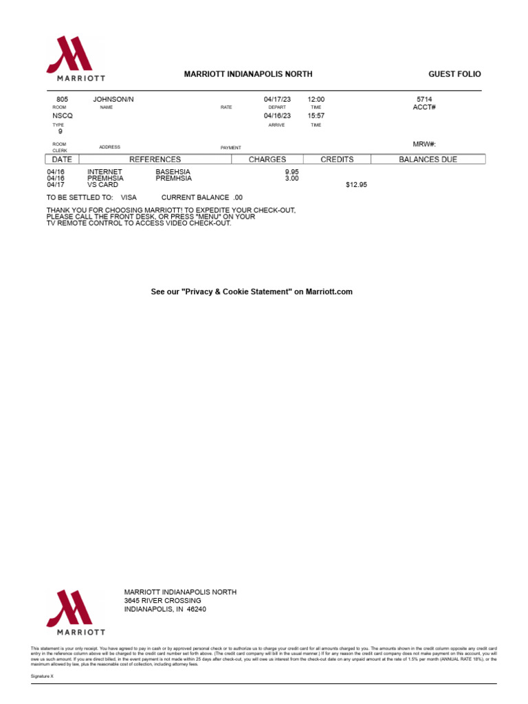 Marriott Guest Folio Example | PDF | Credit Card | Banking Technology