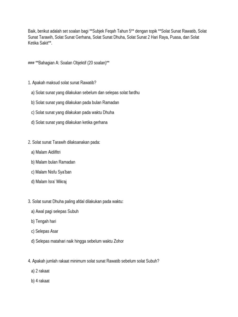 Contoh Uasa Feqah Tahun 5 | PDF