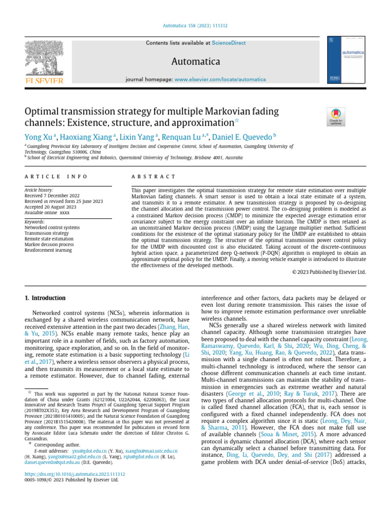 Optimal Transmission Strategy For Multiple Markovian Fading Channels Existence, Structure, and ...