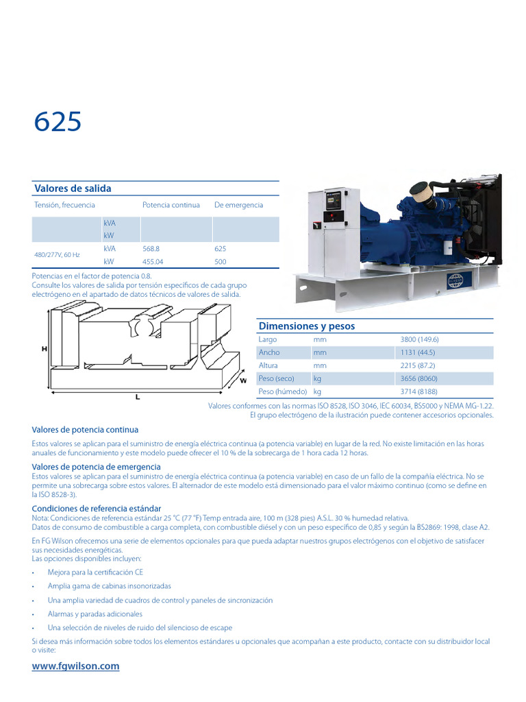 Especificaciones del Grupo Electrógeno P625-3 | PDF | Energia electrica ...