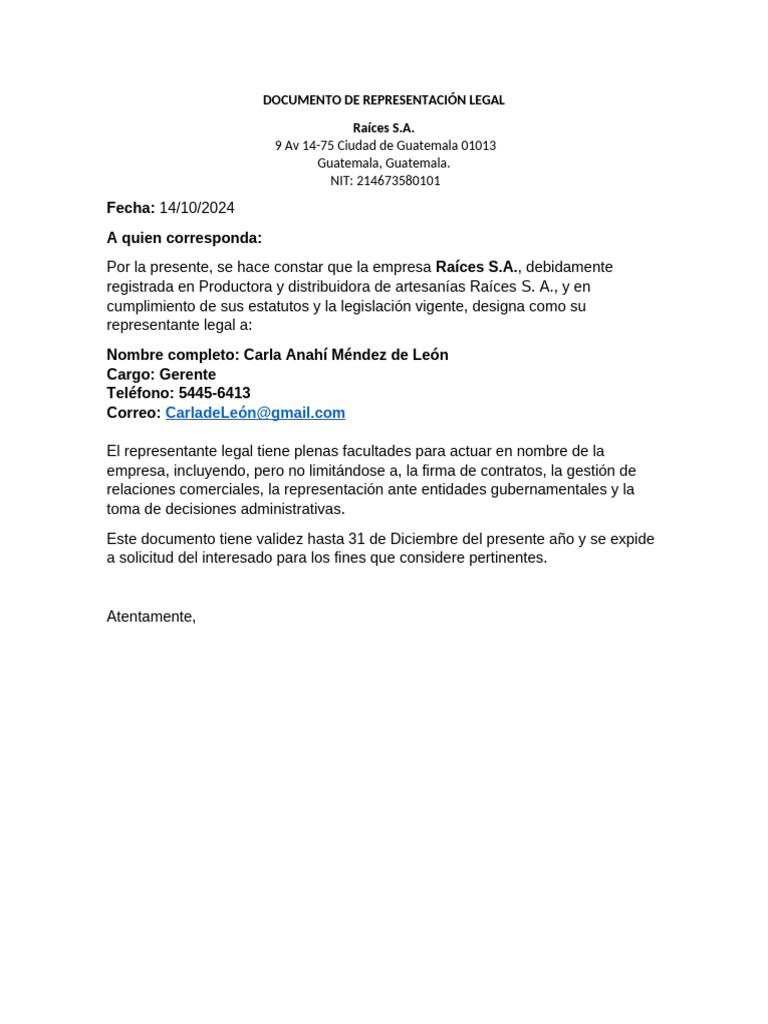 DOCUMENTO DE REPRESENTACIÓN LEGAL | PDF