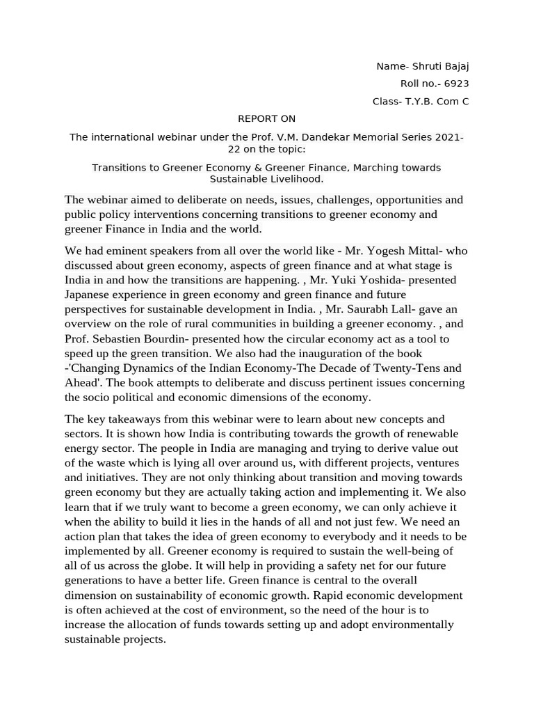 Report On International Webinar | PDF | Green Economy | Sustainability