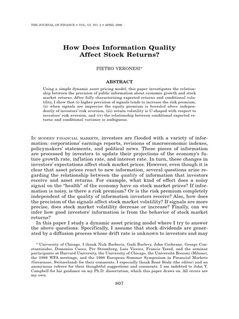 How Does Information Quality Affect Stock Returns | PDF | Risk Premium ... How Does Information Quality Affect Stock Returns | PDF | Risk Premium ...
