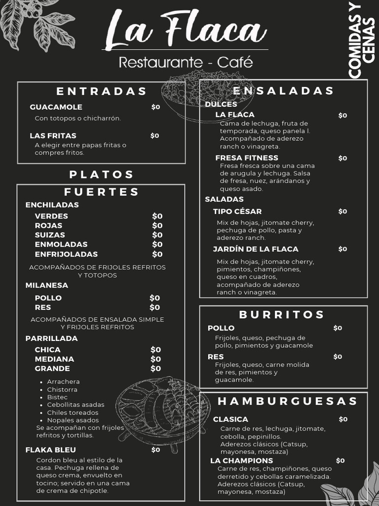 Menú de Comida y Bebidas | PDF | ensalada | Vinagreta