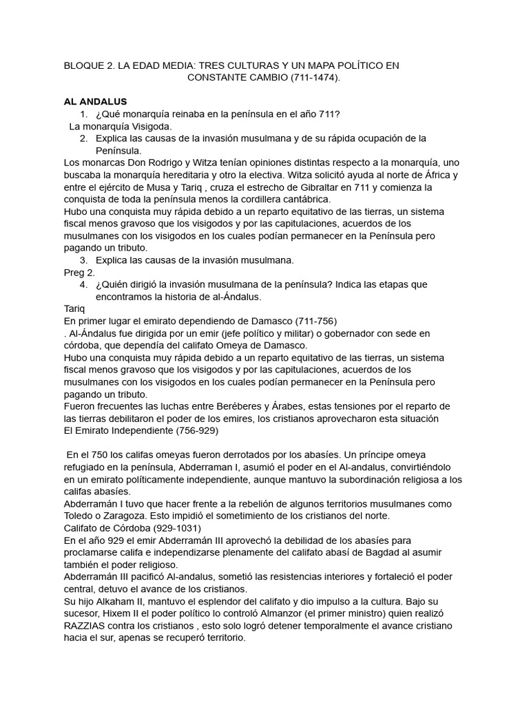 Bloque 2 Historia De España Pdf Al Andalus Califato