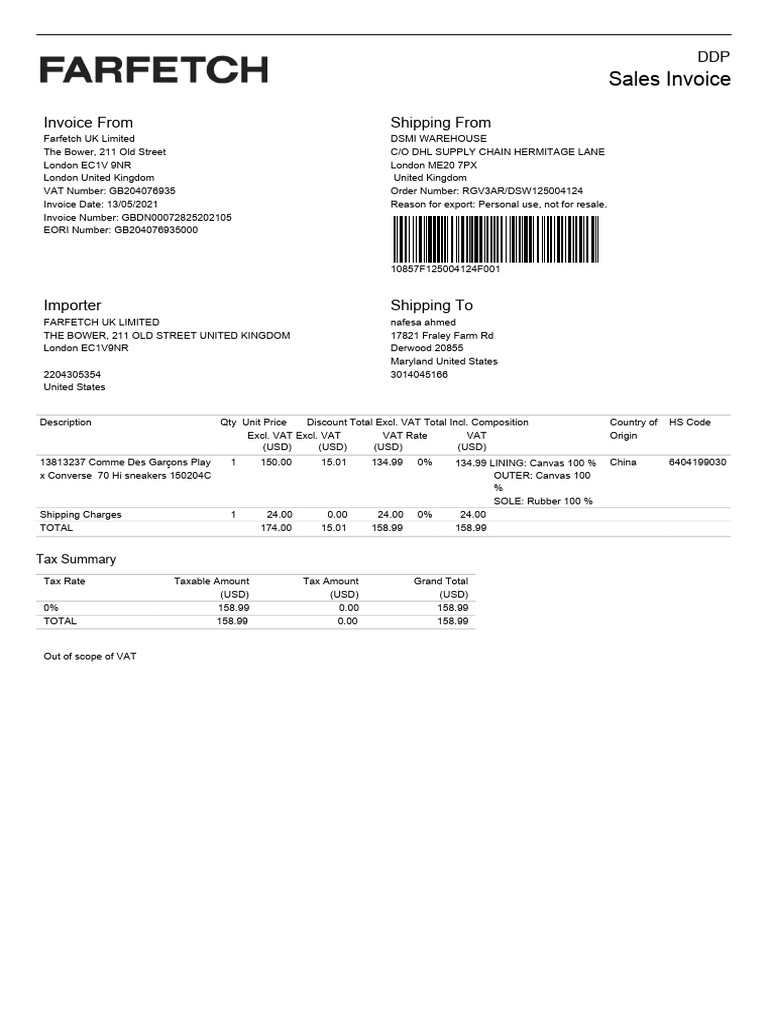 Farfetch Invoice Template | PDF | Value Added Tax | Invoice