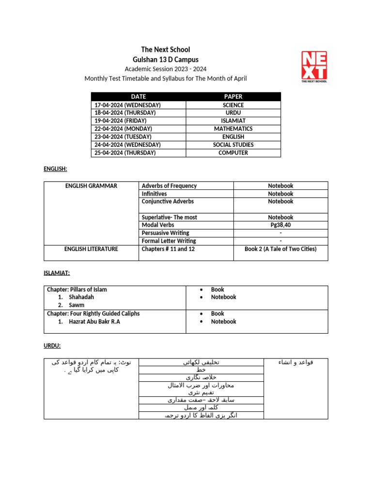 Grade 8 Timetable Monthly | PDF | Languages | Foreign Language Studies